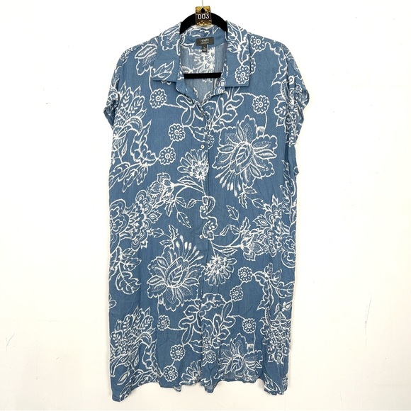 Tops | 3 Ninety Clothing Co Tunic Top Dress Blue White Floral Button ...